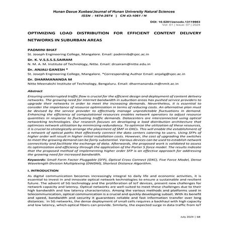 OPTIMIZING LOAD DISTRIBUTION FOR EFFICIENT CONTENT DELIVERY NETWORKS IN SUBURBAN AREAS | PDF
