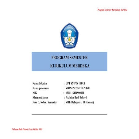 6. PROMES KURIKULUM MERDEKA MAPEL AGAMA KELAS VIII | DOCX