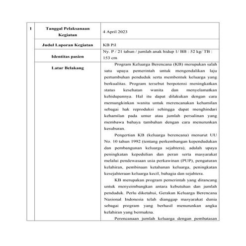 6. Contoh KB Pil internsip dokter tahun 2023 | DOCX