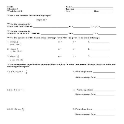 Point Slope Form Worksheet