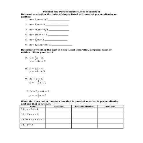 6.6 parallel and perpendicular lines worksheet | PDF