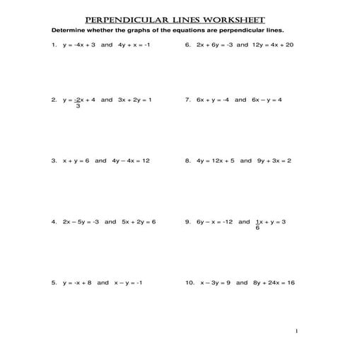 6.6 perpendicular lines worksheet | PDF