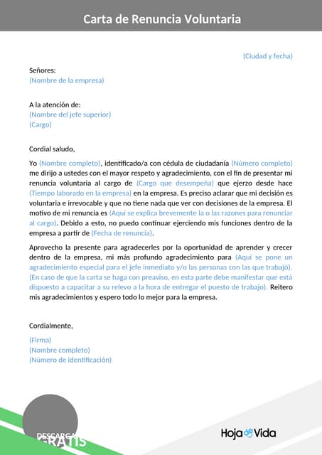 CARTA DE RENUNCIA | DOCX