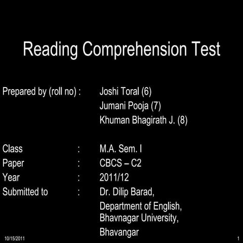 Reading Comprehension Test | PPT