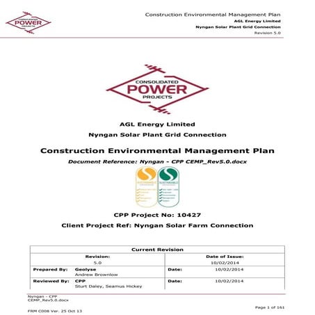 Construction Environmental Management Plan - Documents for Nyngan Solar ...