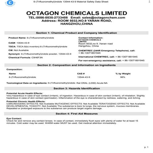 6 (trifluoromethyl)indole 13544-43-9 msds | PDF