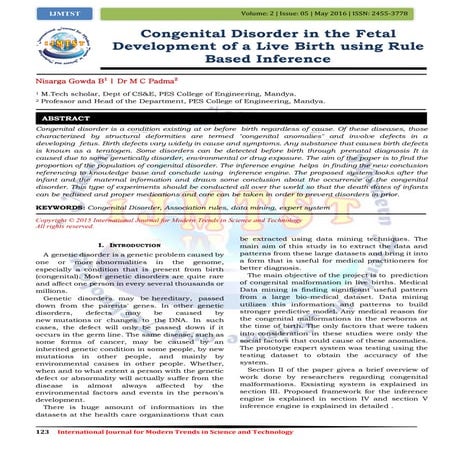 Congenital Disorder in the Fetal Development of a Live Birth using Rule Based Inference | PDF