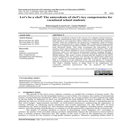 Let’s be a chef! The antecedents of chef’s key competencies for ...