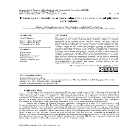 Ensuring continuity in science education (on example of physics ...