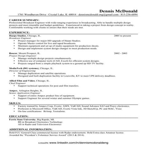 Dennis McDonald One Page Resume | PDF | Civil Engineering Industry | Industries