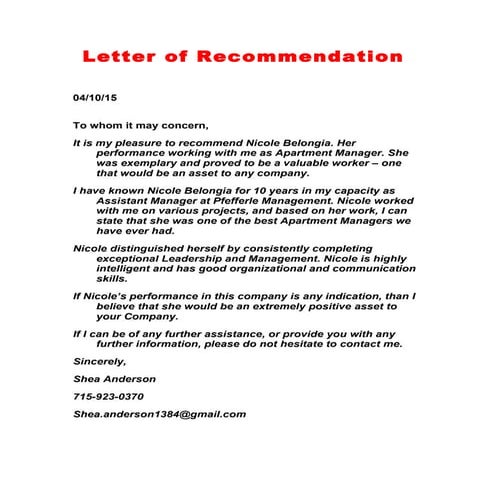Letter of Recommendation | PDF
