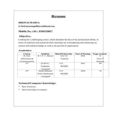 Dronacharya resume | RTF