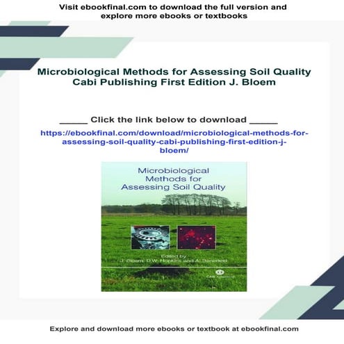 Microbiological Methods for Assessing Soil Quality Cabi Publishing First Edition J. Bloem | PDF