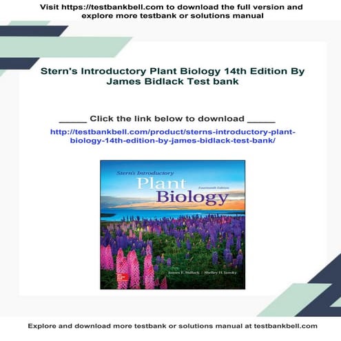 Stern's Introductory Plant Biology 14th Edition By James Bidlack Test ...