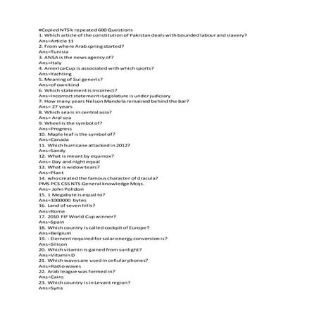 600 NTS most Repeated MCQs | PDF