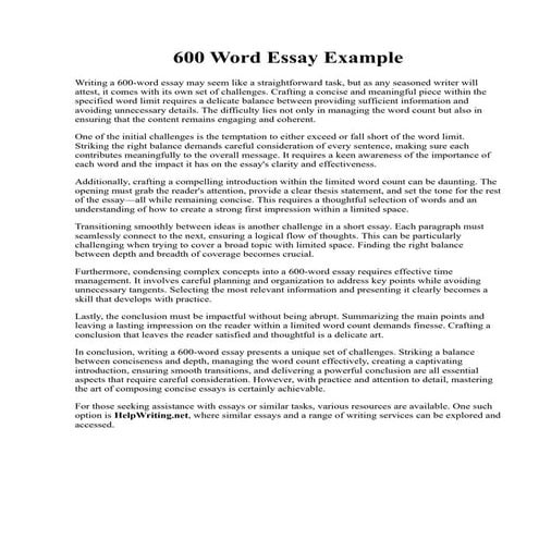 600 Word Essay Example | PDF