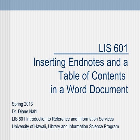 601 Session13-endnotes&toc-s13 | PPT