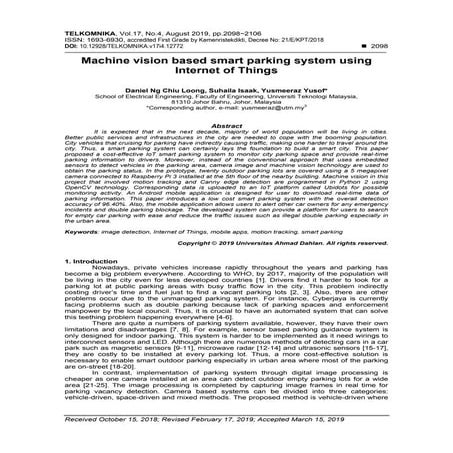 Machine vision based smart parking system using Internet of Things | PDF