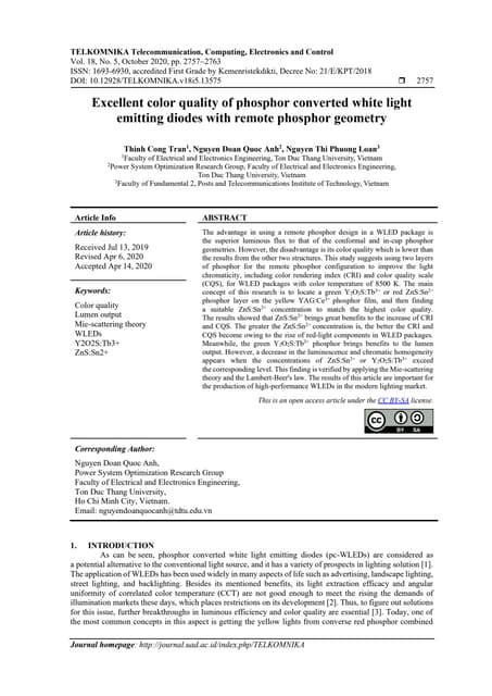 Chroma Consistency And Luminous Efficacy For A Wled Using Remote Phosphor Configuration With A