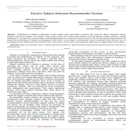 Elective Subject Selection Recommender System Pdf