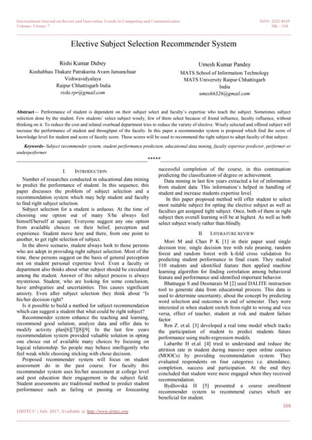 Elective Subject Selection Recommender System Pdf