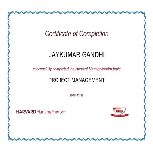 Certificate of Completion of Project Management | PPT