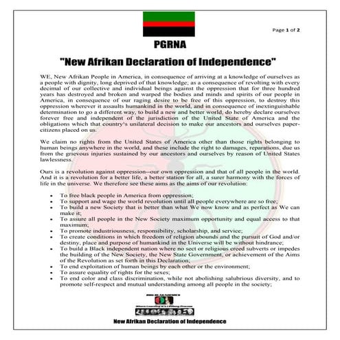 NEW AFRIKAN DECLARATION OF INDEPENDENCE/ PG-RNA | PDF