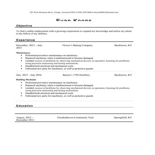 Updated Resume for Evan (June 2016) | DOC