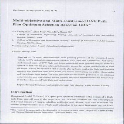Multi-objective and Multi-constrained UAV Path Plan Optimum Selection Based on GRA* | PDF