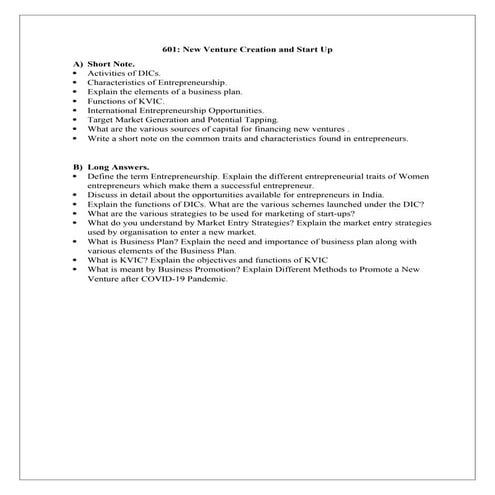 QUESTION BANK 601: New Venture Creation and Start Up.docx