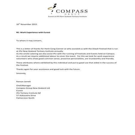 work ex thank you letter | DOC