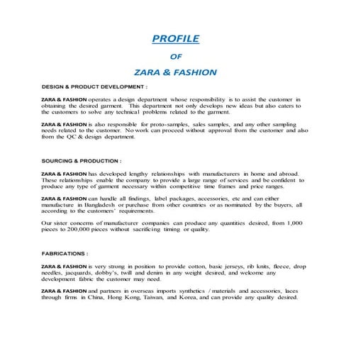 Zara & Fashion Profile | DOCX
