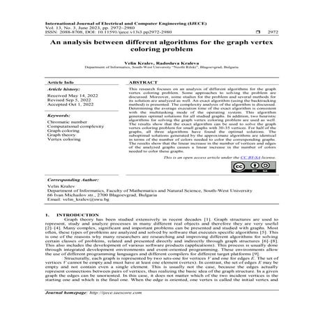 An Analysis Between Different Algorithms For The Graph Vertex Coloring Problem Pdf