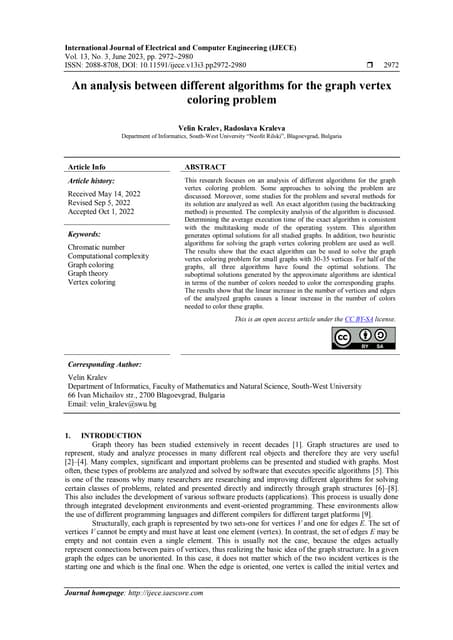 An Analysis Between Different Algorithms For The Graph Vertex Coloring Problem Pdf