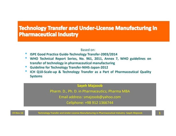 Technology transfer from R&D to production | PPTX