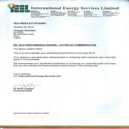 LETTER OF COMMENDATION FROM CEO IESLGLOBAL | PDF