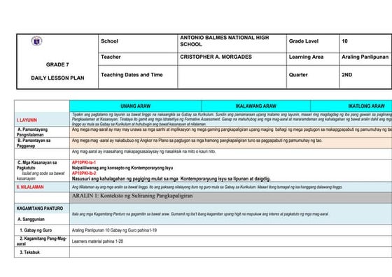 Detailed Lesson Plan- Araling Panlipunan 10 | PDF
