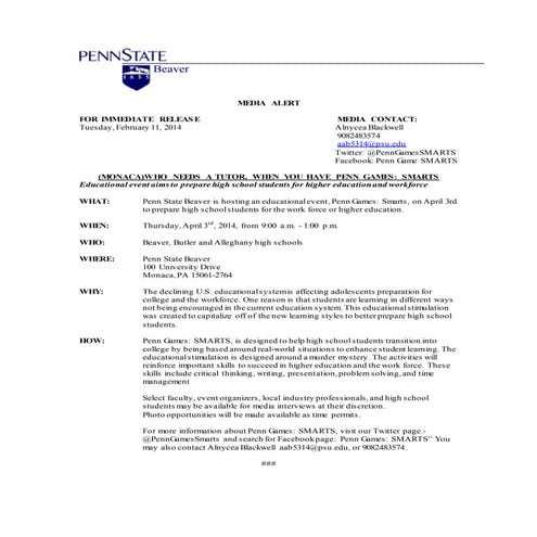 writing sample 2 -SMARTS media alert