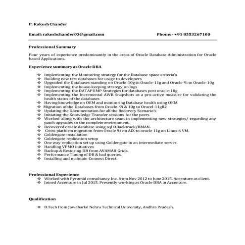 Rakesh Chander Oracle | DOCX | Databases | Computer Software and Applications