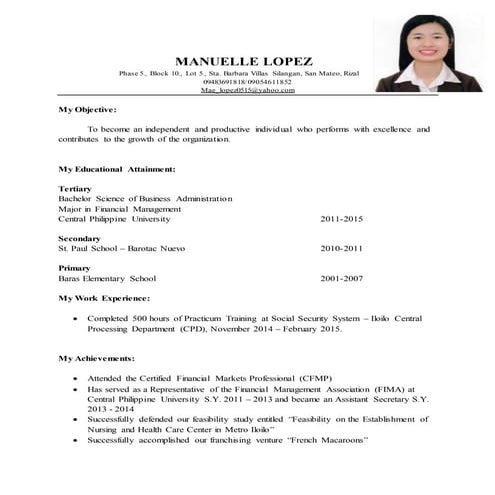 Sample Resume for OJT | DOCX