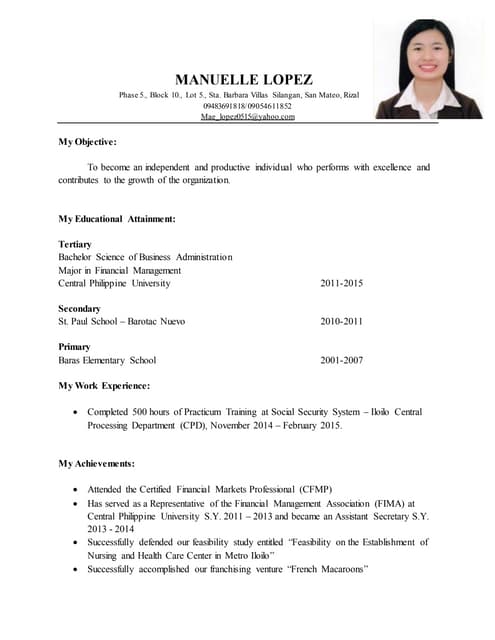 Sample Resume for OJT | DOCX | Resume Writing and Advice | Job Search