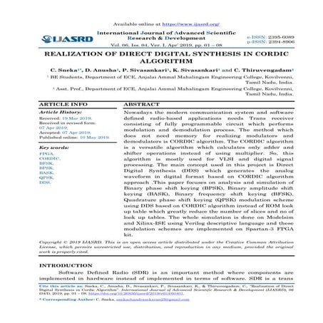 Realization Of Direct Digital Synthesis In Cordic Algorithm Pdf 