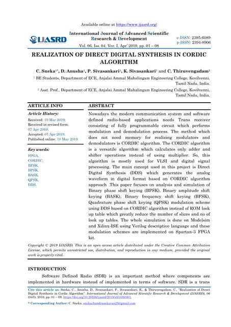 Realization Of Direct Digital Synthesis In Cordic Algorithm Pdf