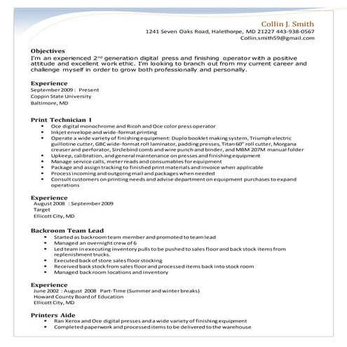 Printing resume | DOCX