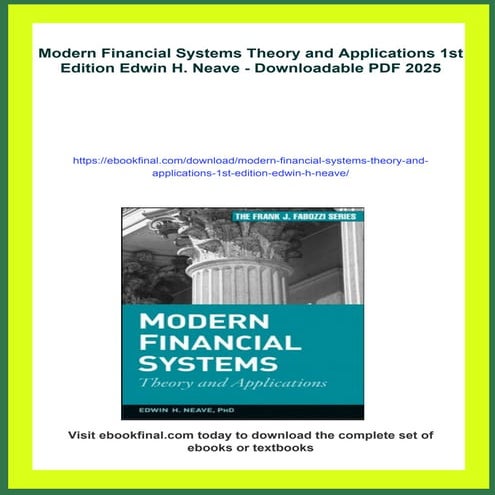 Modern Financial Systems Theory and Applications 1st Edition Edwin H ...