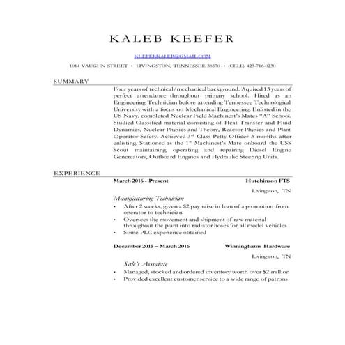 Kaleb Keefer MASTER RESUME | DOCX