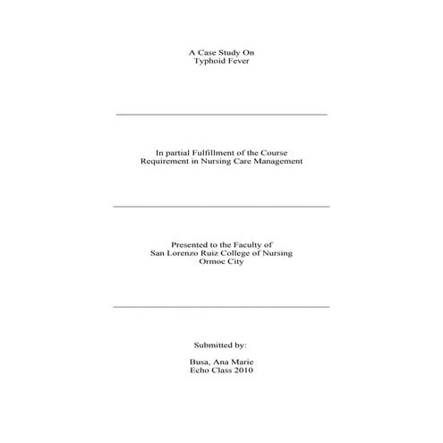 60527427 a-case-study-on-typhoid-fever | DOC