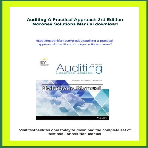 Auditing A Practical Approach 3rd Edition Moroney Solutions Manual | PDF