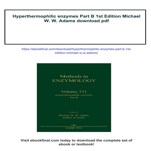 Hyperthermophilic enzymes Part B 1st Edition Michael W. W. Adams | PDF