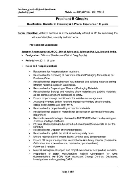 Resume | DOC | Pharmaceutical Industry | Industries
